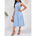 Blue Halter Neck Midi Dress With 3D Flower And Cascading Ruffle Detail ...