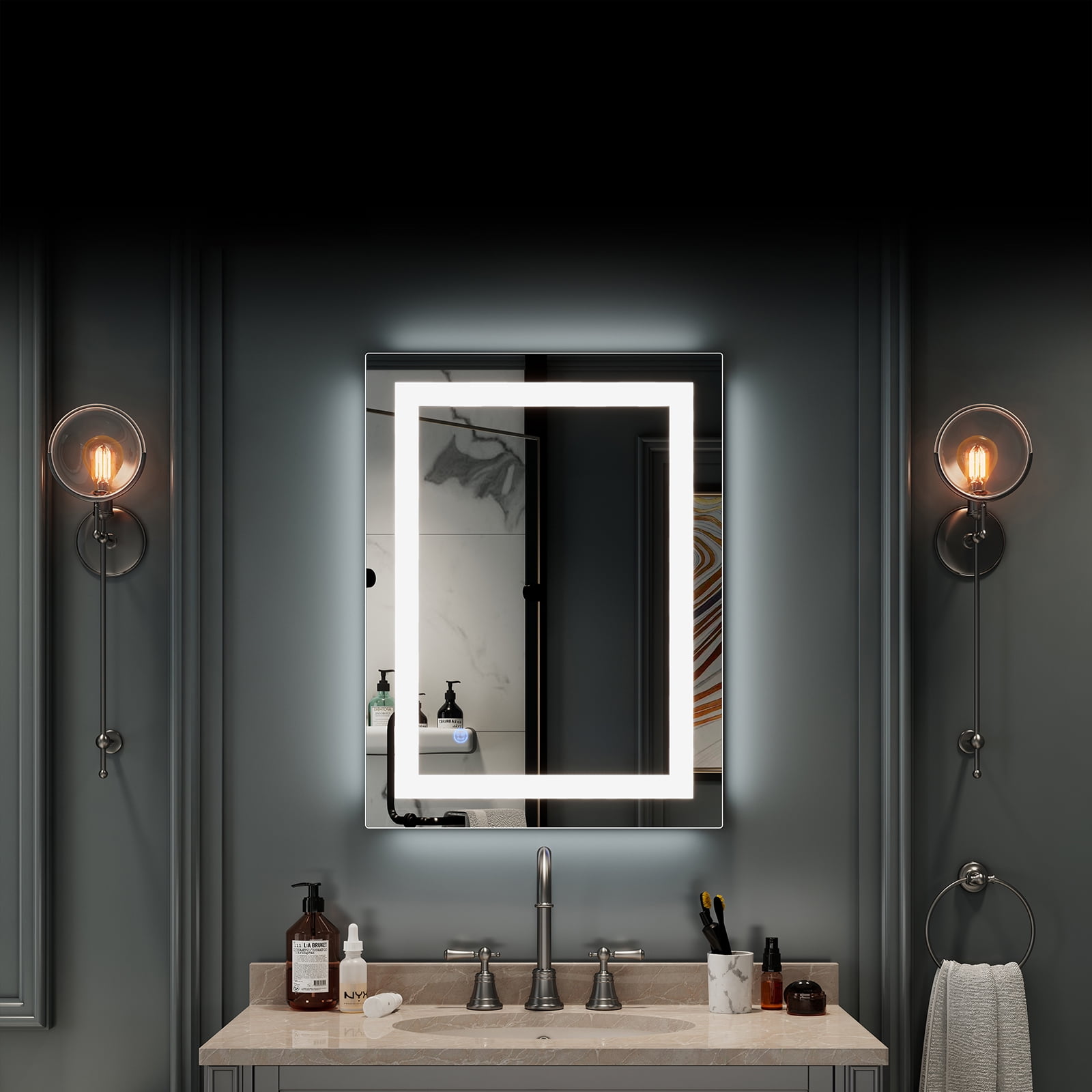 UBesGoo 32"x24'' LED Wall-Mounted Square Mirror Bathroom Vanity Makeup ...