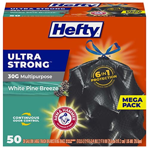 Hefty Ultra Strong Multipurpose Large Trash Bags, Black, White Pine ...