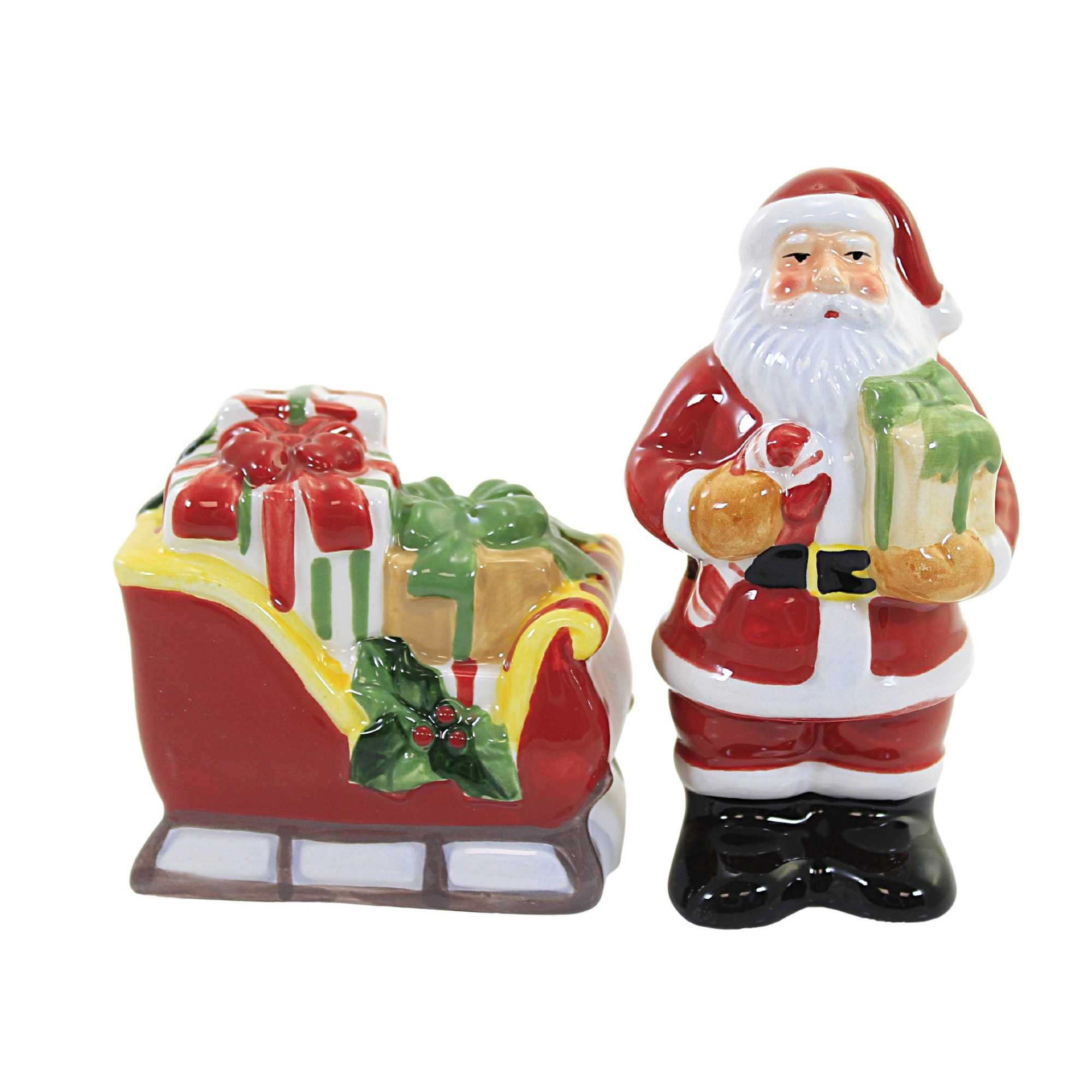 Tabletop Santa's Workshop S & P Set Ceramic Christmas Santa Sleigh ...