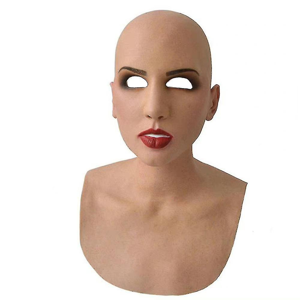Halloween Realistic Bald Womans Face Latex Mask Full Head Masks Party ...