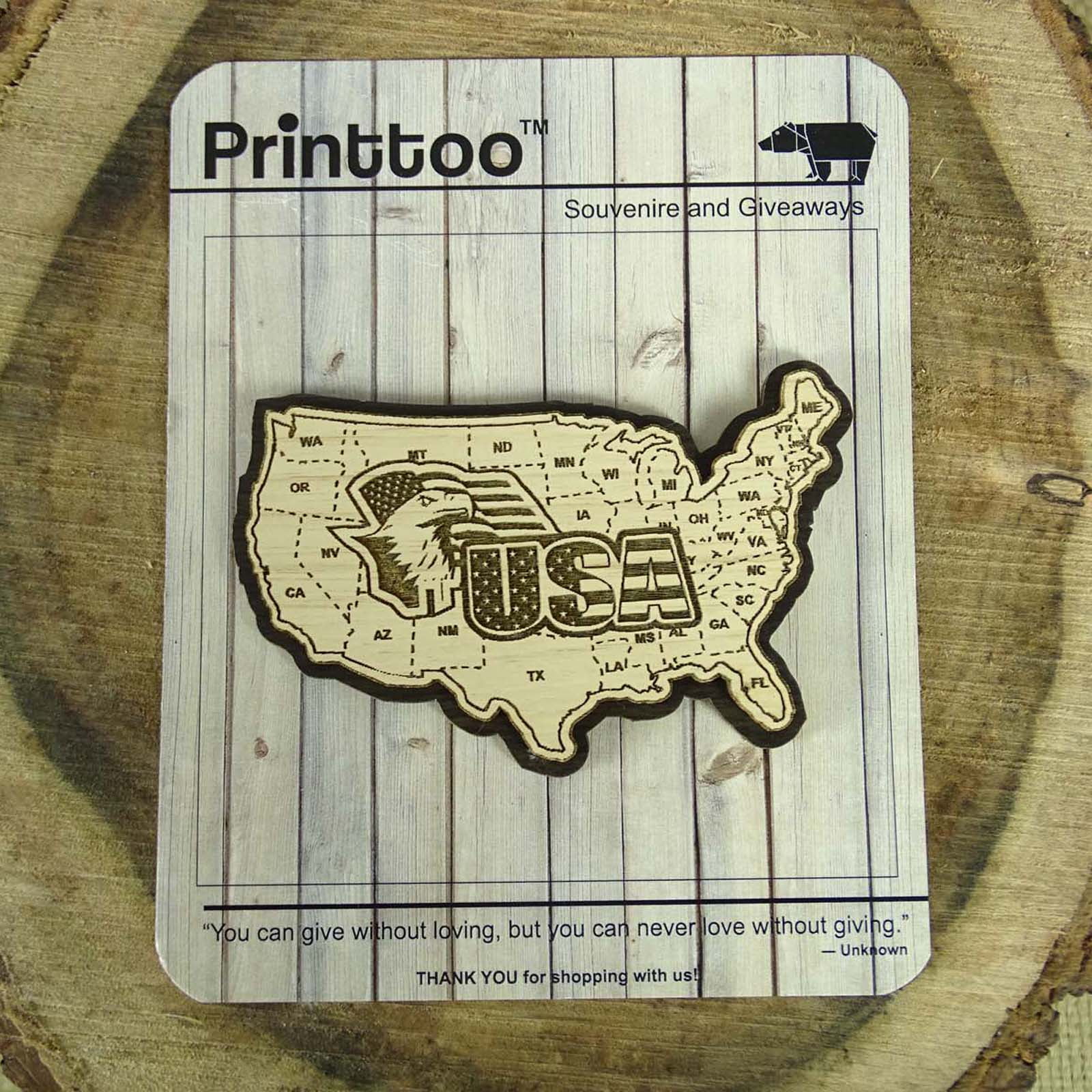 USA Map Wood Engraved Fridge Magnet Souvenir Gift - Walmart.com