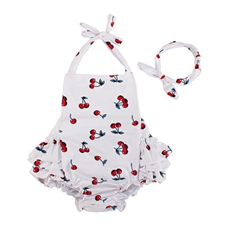 Baby Girl Cherry Pattern Bathing Suits Outfits Rompers with Headband (1 ...