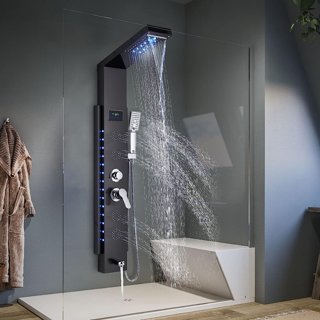 Shower panel with 4 massage nozzles, LED water temperature indicator ...