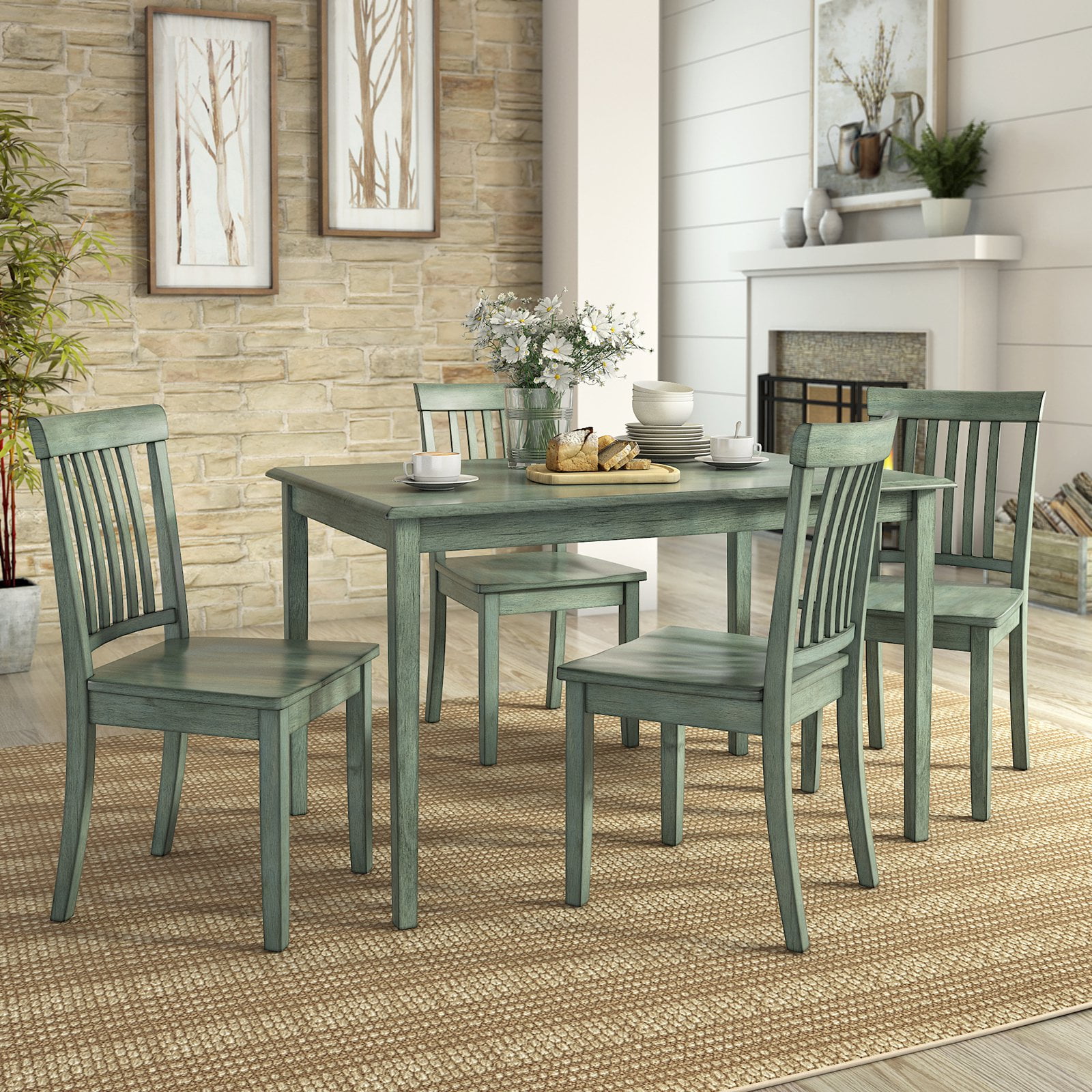Lexington 5-Piece Wood Dining Set with 4 Mission Back Chairs, Dark Sea ...