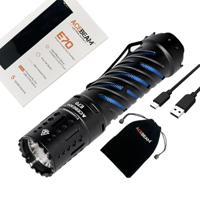 Acebeam E70 LED Flashlight -4600 Lumens -up to 240 meters throw 5000K Warm White - Walmart.com