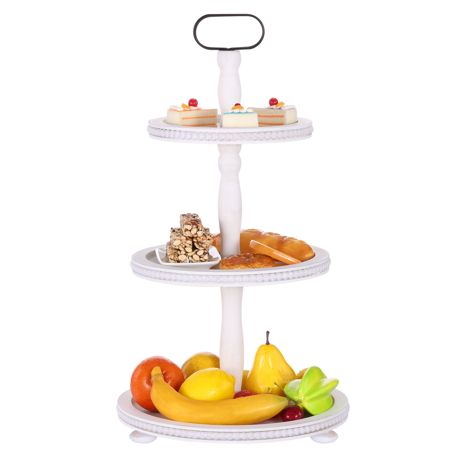 Decorative Round Silver Wooden Serving Tray with White Marble Base ...