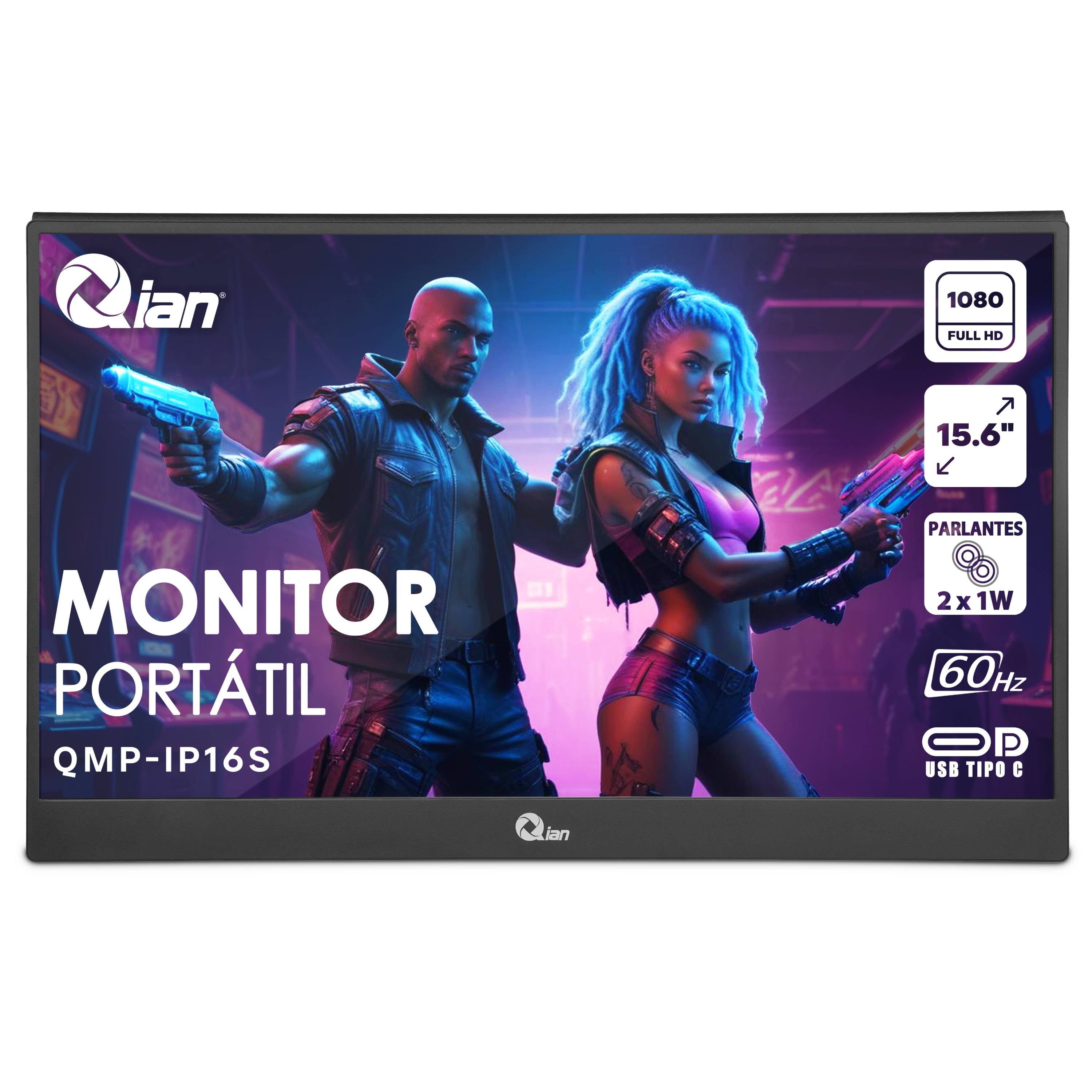 Monitor portátil Qian QMP-IP16S IPS 15.6”Full HD 1920X1080, 60Hz, 16.7m colores, NTSC 45% ...