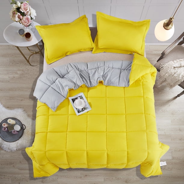 BednLinens 3 Piece Reversible Yellow Down Alternative Comforter Set ...