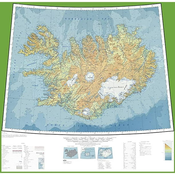 Iconic Arts Laminated 24x24 Poster: Topographic map of Iceland ...