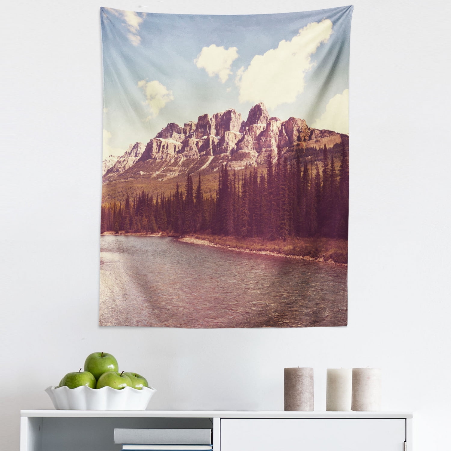 Mountain Tapestry, High Canadian Rock Mountains and River with Trees ...