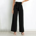 FINALGANG Womens Solid Color High Waisted Wide Leg Pants With Bow Tie ...