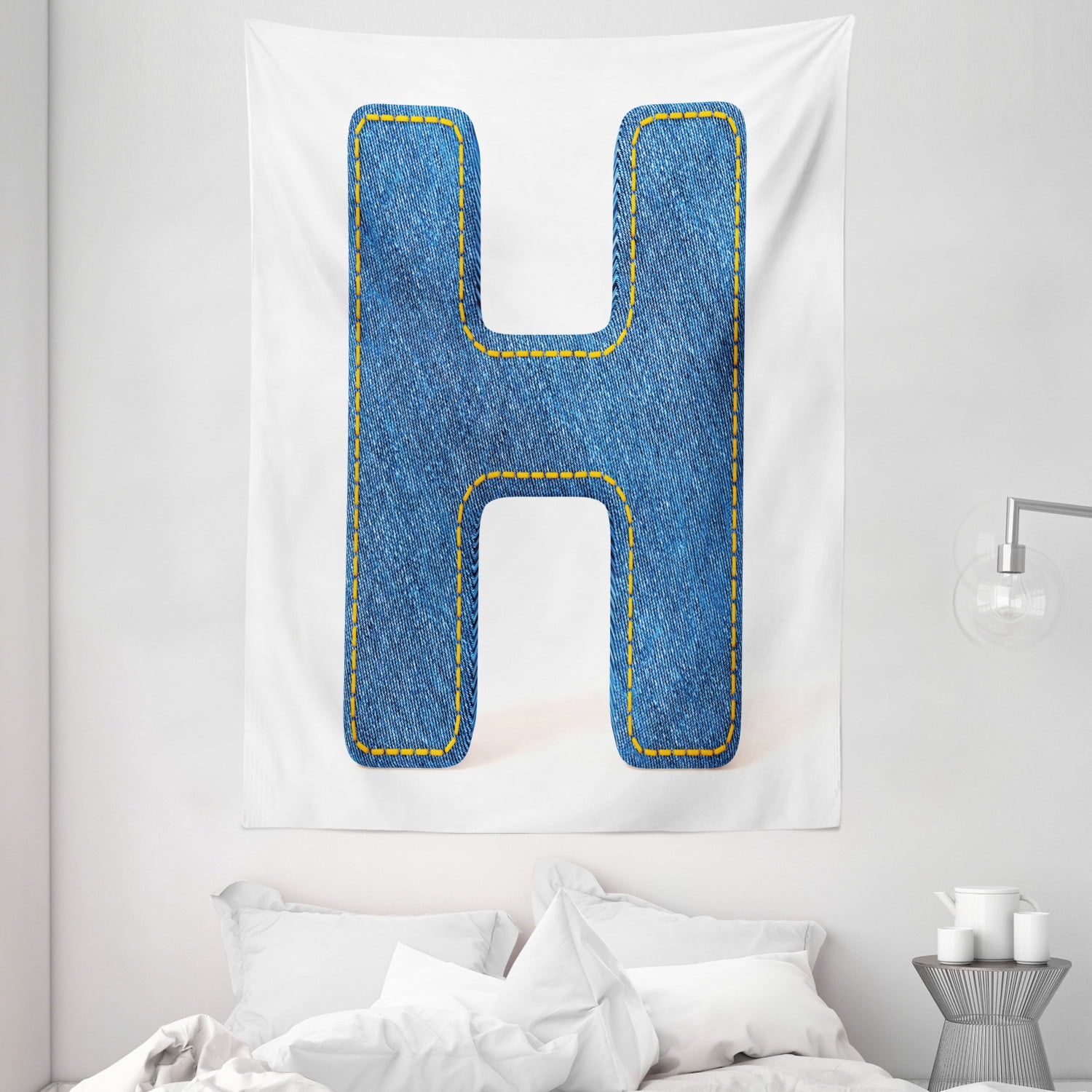 Letter H Tapestry, Denim Letter Design Uppercase H Fabric Pattern Jeans ...