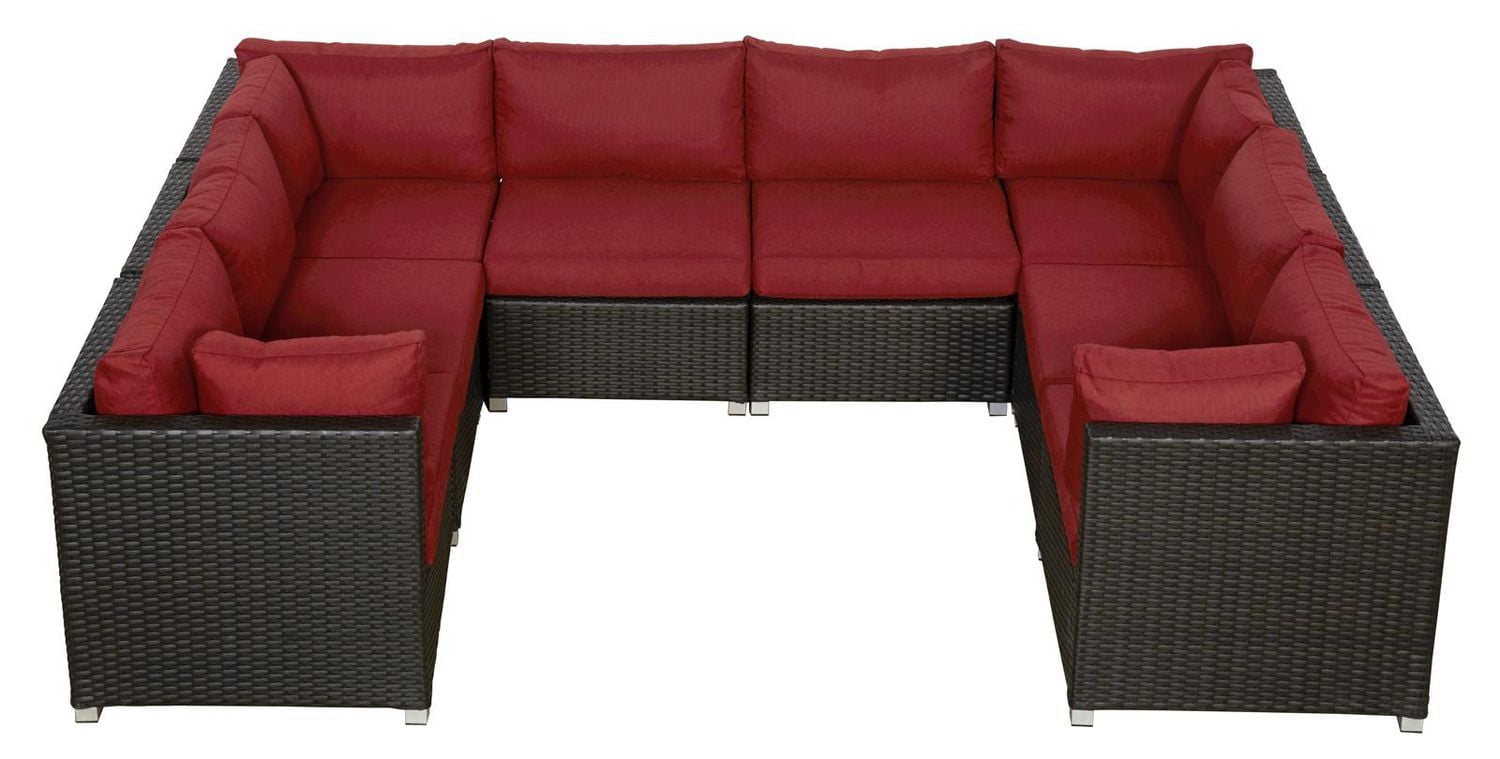 Innesbrook Collection 9-Piece Aluminum Patio Conversation Set with Red ...