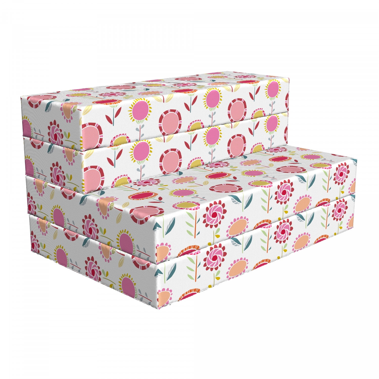 Floral Foldable Mattress, Vibrant and Doodle Style, 74.8" x 39.4 ...