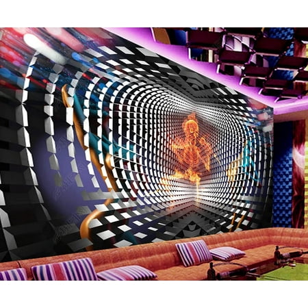 3D Space Flame Skull Cool Bar Ktv Theme Background Mural-430 * 300Cm ...