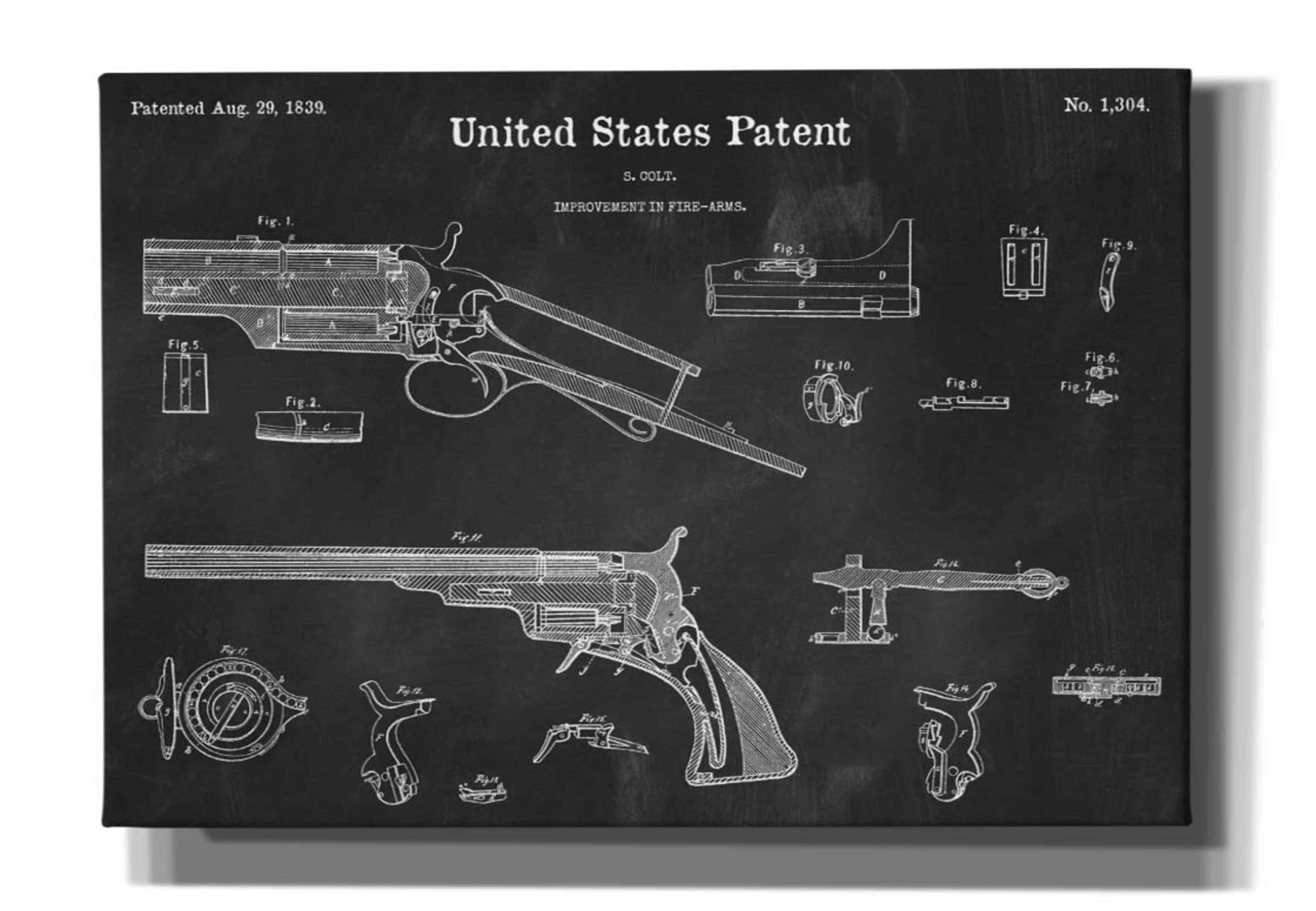 Epic Graffiti 'Colt Revolver Blueprint Patent Chalkboard,' Canvas Wall ...
