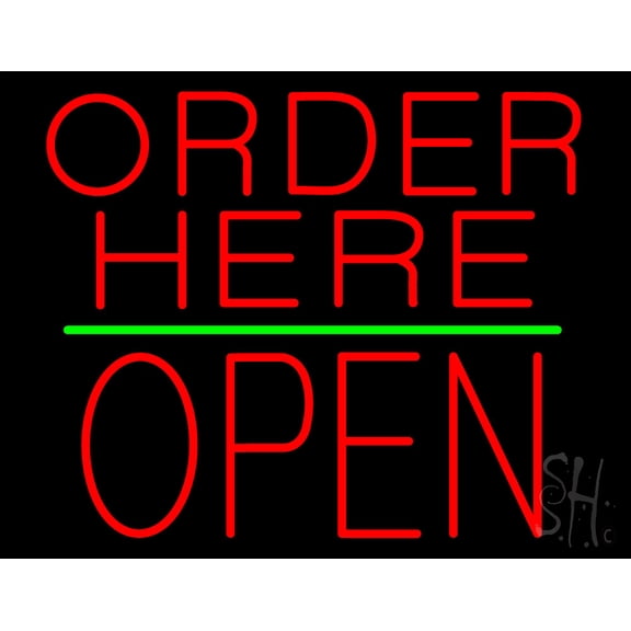 Take-Out Block Open Green Line LED Neon Sign 15 x 19 - inches, Clear ...