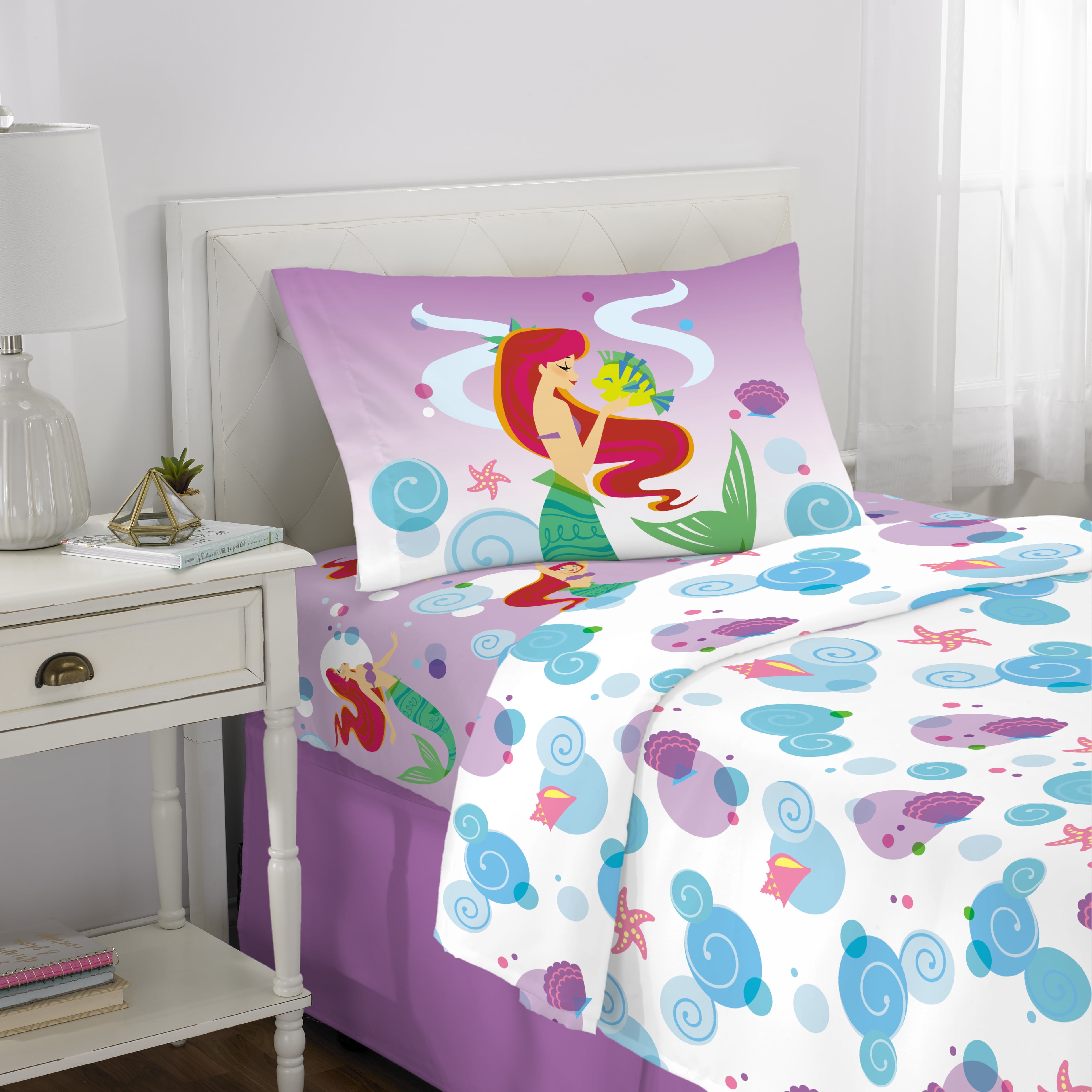 The Little Mermaid Kids Twin Sheet Set, 3Pc Set, Disney - Walmart.com