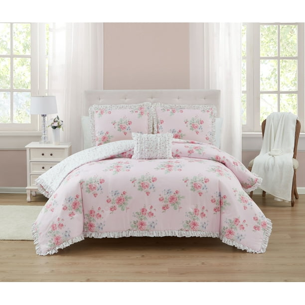 Simply Shabby Chic Misty Rose 4 Piece Soft Washed Microfiber Comforter Set King