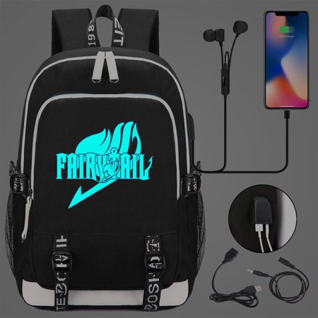 Anime Luminous Fairy Tail Backpack Teenager Boys Girls USB Charging ...