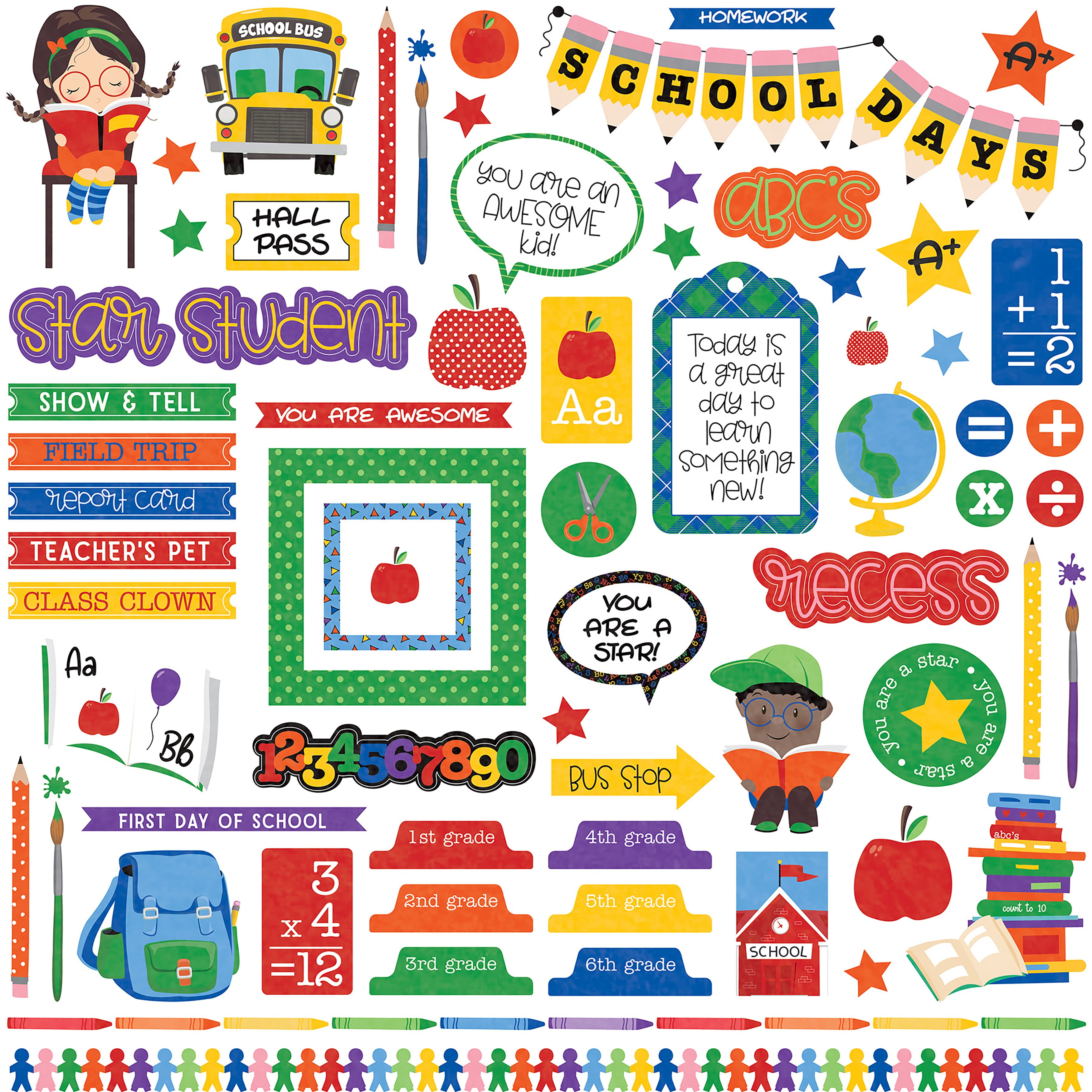 School Days Stickers 12"X12"-Elements - Walmart.com