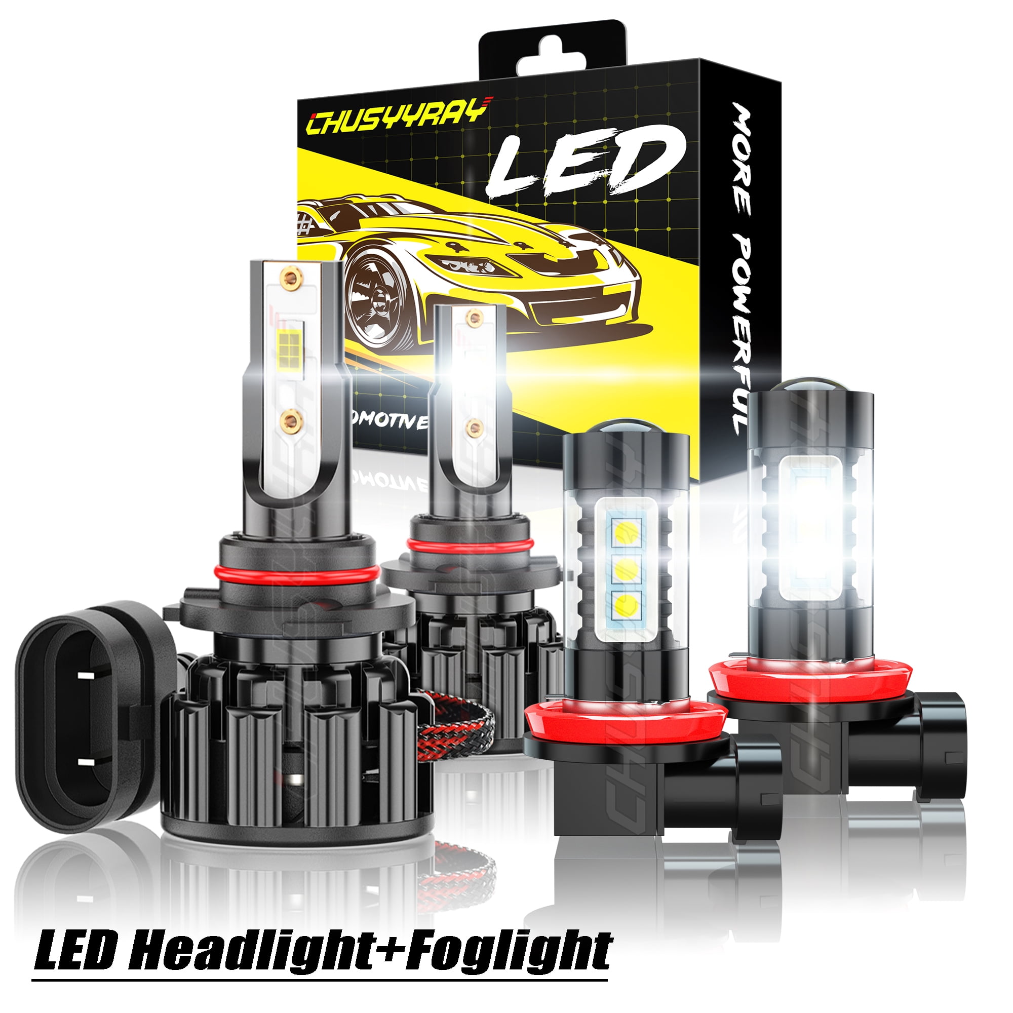 6000K LED 9012/HIR2 Headlight + H8 Fog Light Bulbs Kit Fit for ...