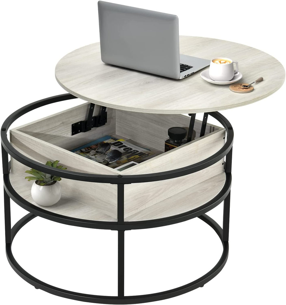Behost Round Lift Top Coffee Table with Storage, Industrial Wood Coffee ...