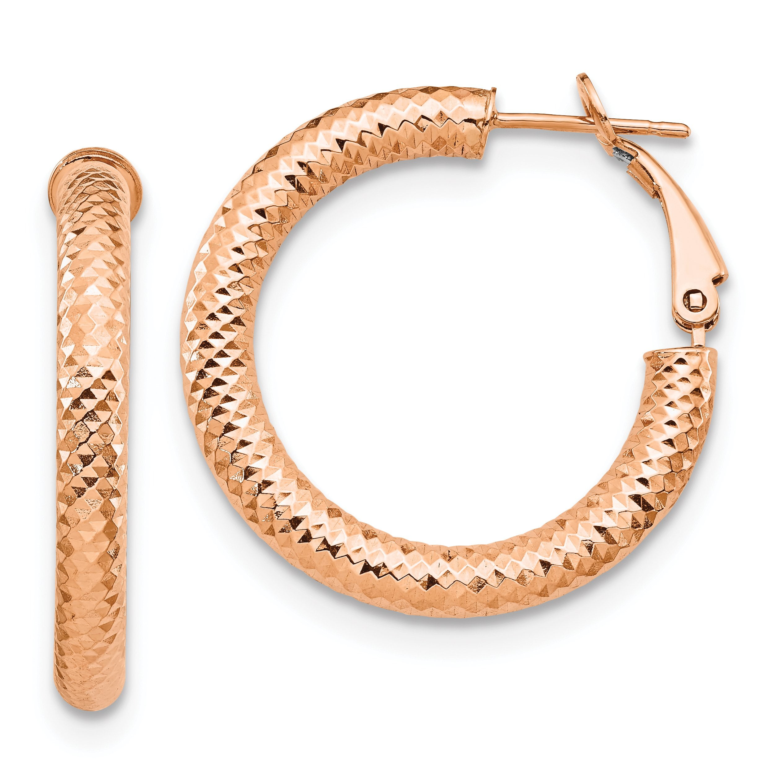 14k Rose Gold D.C Round Omega Back Hoop Earrings - Walmart.com
