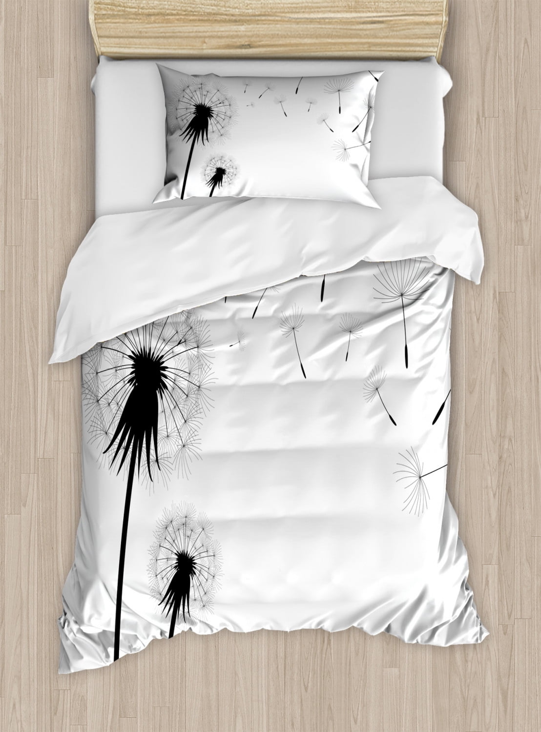 Dandelion Twin Size Duvet Cover Set, Seed Blowing Away Floral ...