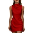 Avrnliq Womens Red Cowl Neck Sleeveless Bodycon Mini Dress Stretch Form ...