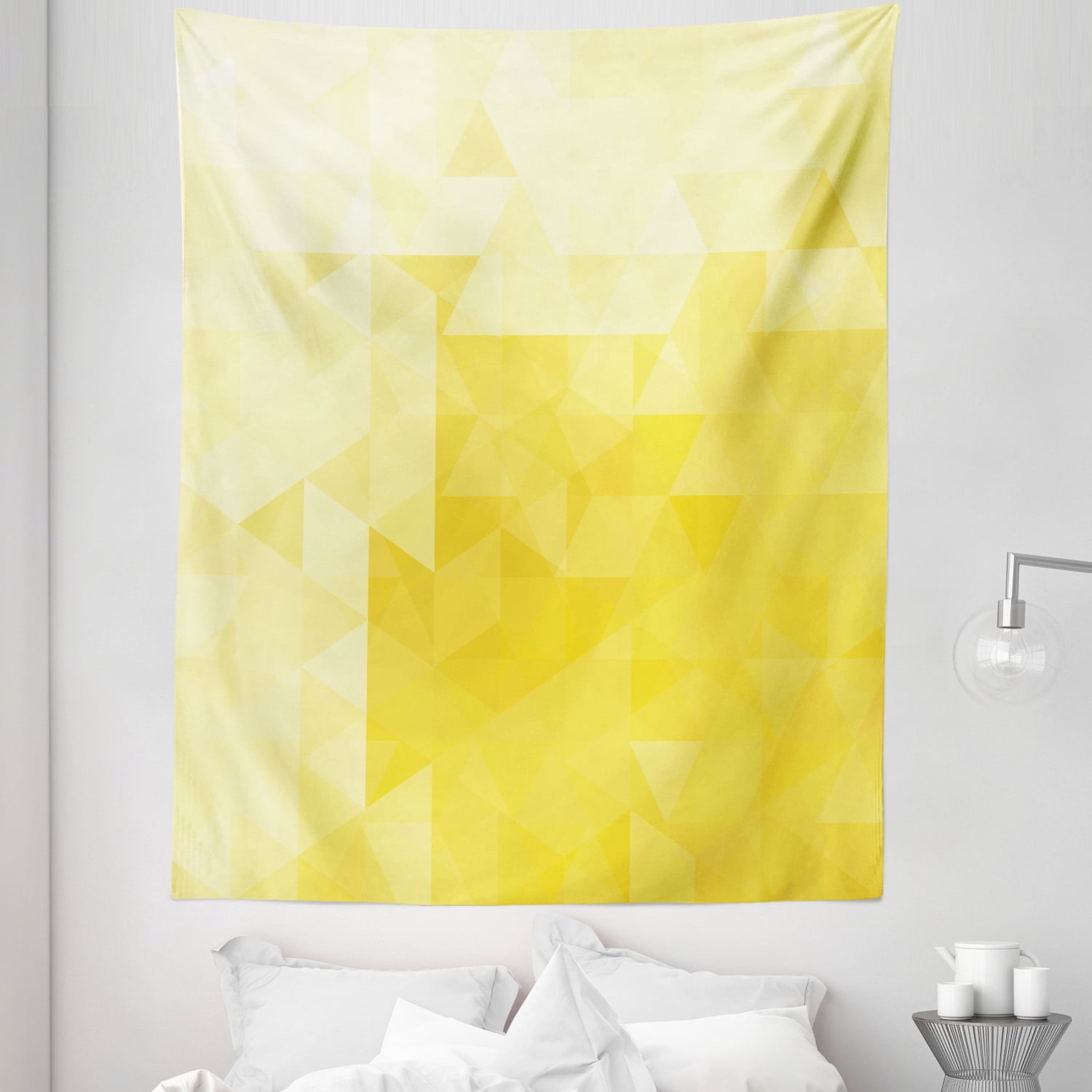 Yellow Tapestry, Simple Triangle Shaded Wavy Retro Mosaic Motifs Poly ...