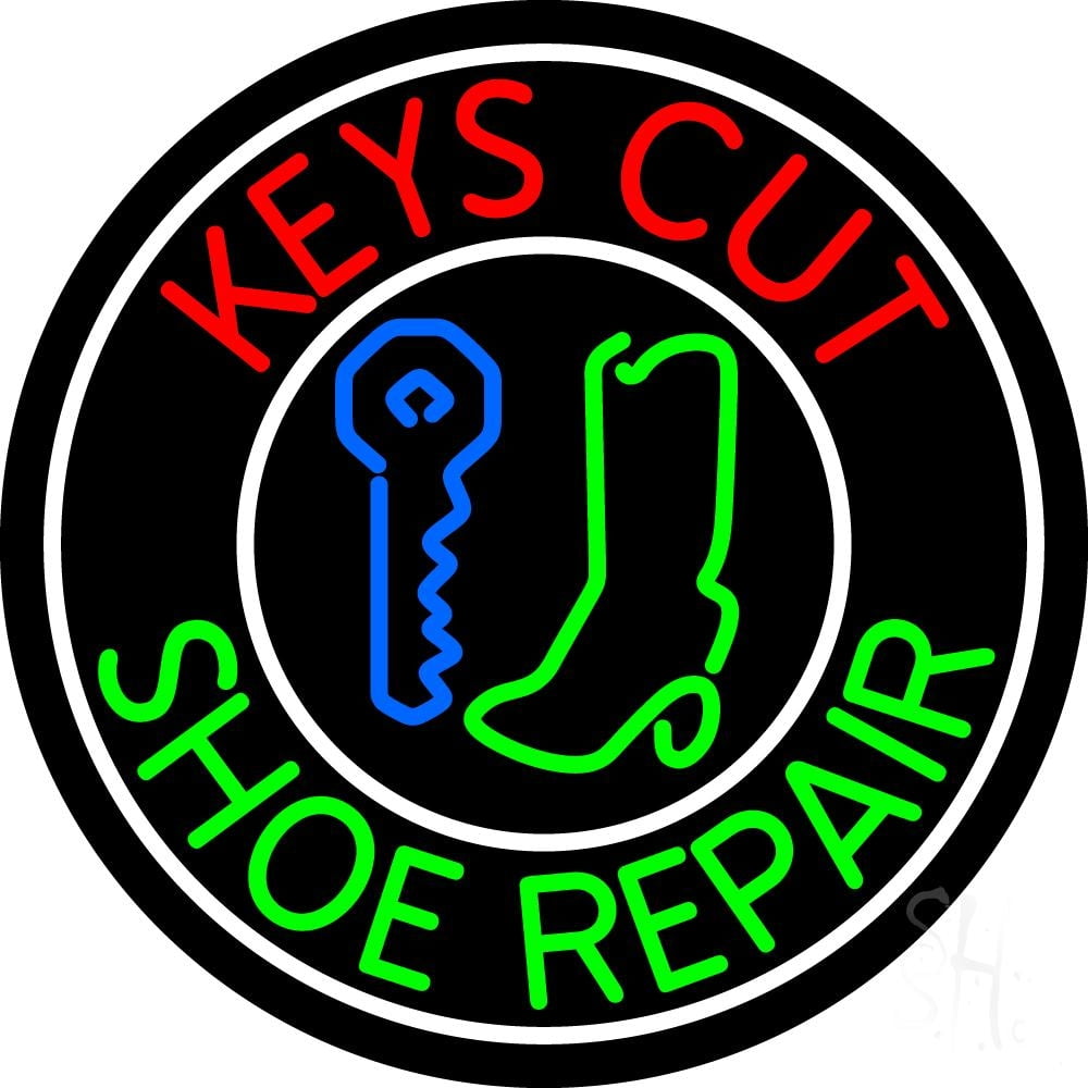 Red Keys Cut Green Shoe Repair LED Neon Sign 18 x 18 - inches, Black ...