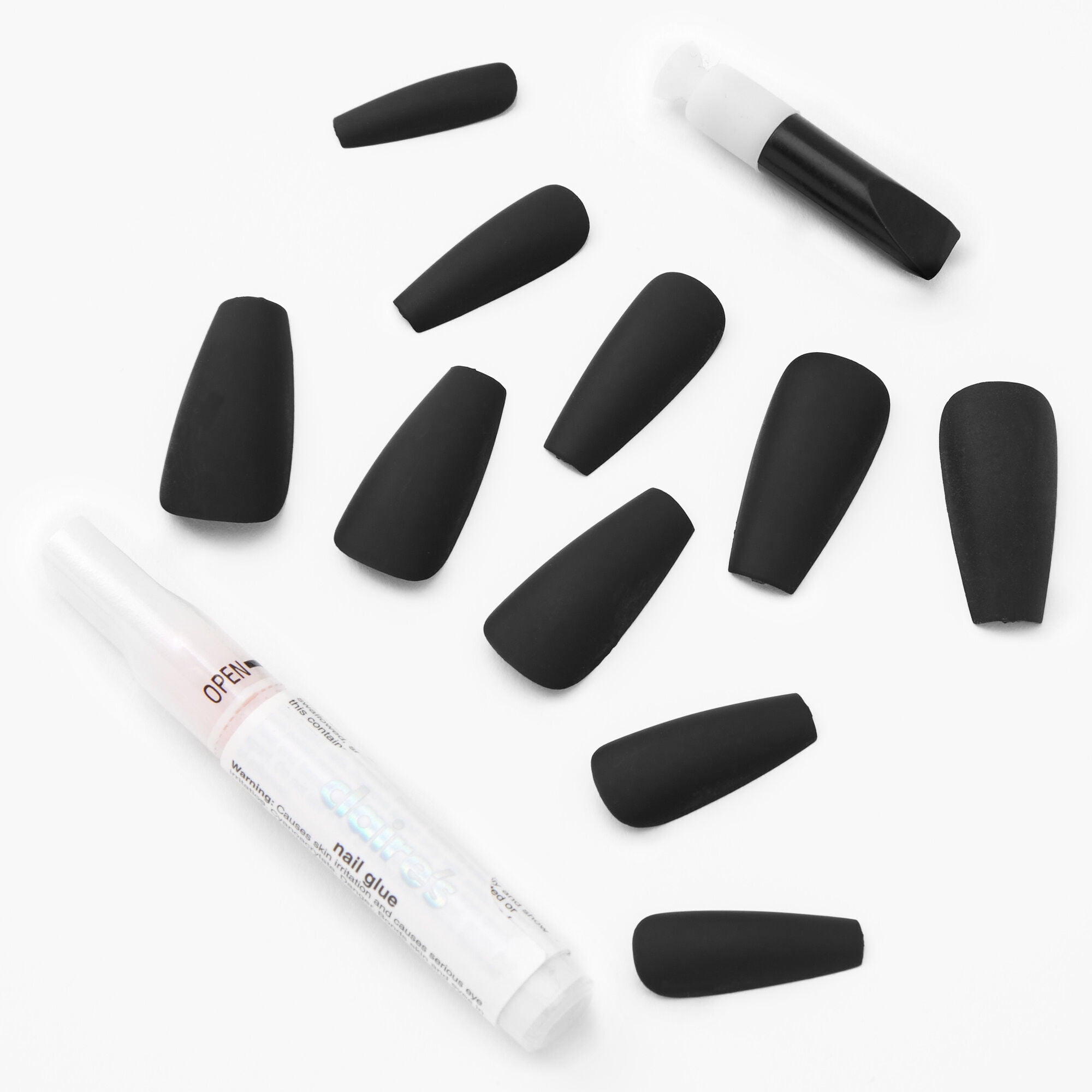 Claire's Matte Black Squareletto Faux Nail Set - 24 Pack - Walmart.com