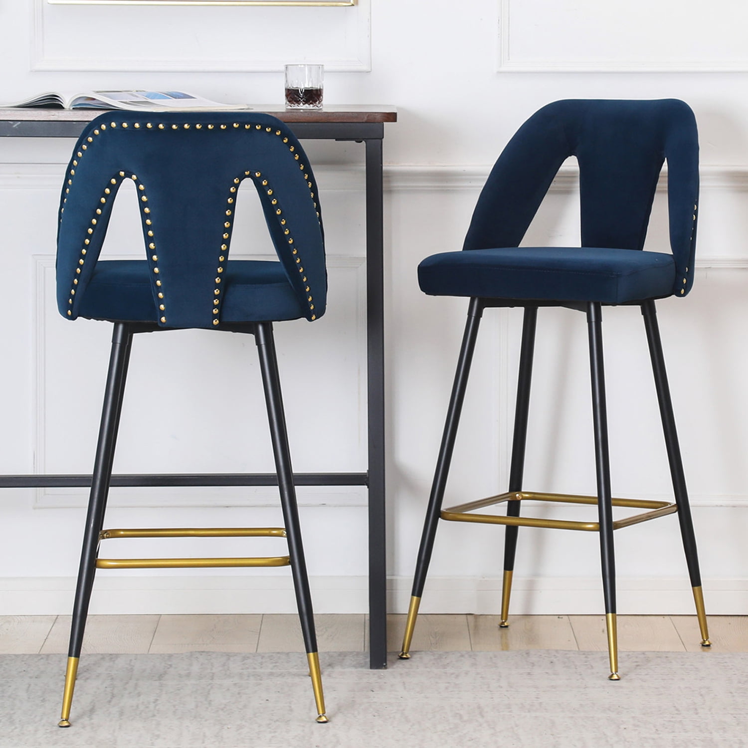 SYNGAR Modern Bar Chairs Set of 2, Contemporary Velvet Upholstered Bar ...