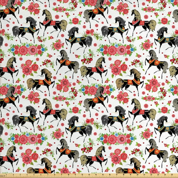 Horses Fabric by The Yard, Abstract Floral Arrangement and Dapple ... Horses Fabric by The Yard, Abstract Floral Arrangement and Dapple ...