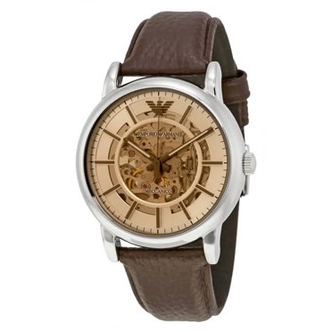 Emporio Armani Men's Classic Chronograph Watch, Beige Dial, Brown Strap ...