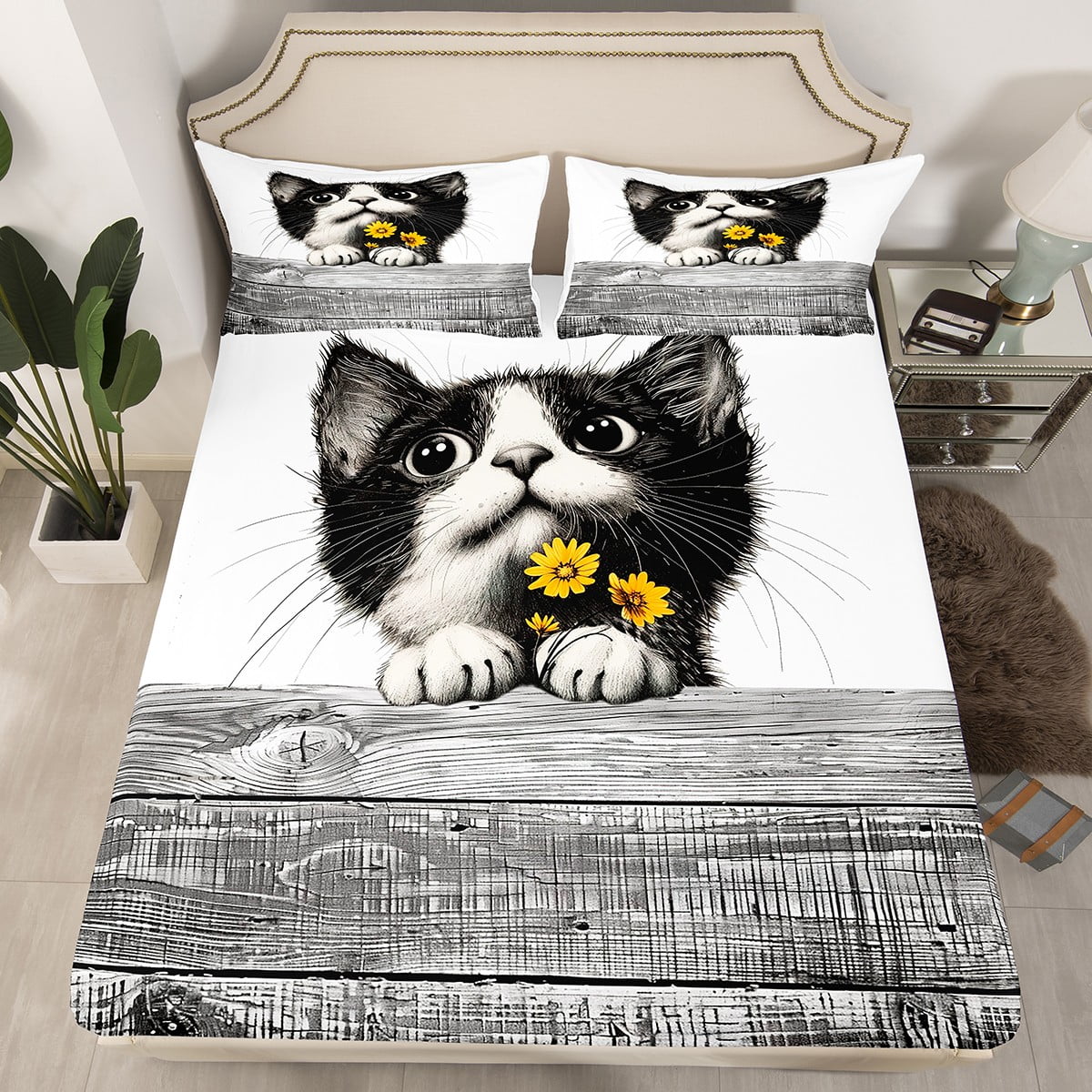Click here for Yst Kawaii Cat Bed Sheets Twin Size  Black And Whi... prices
