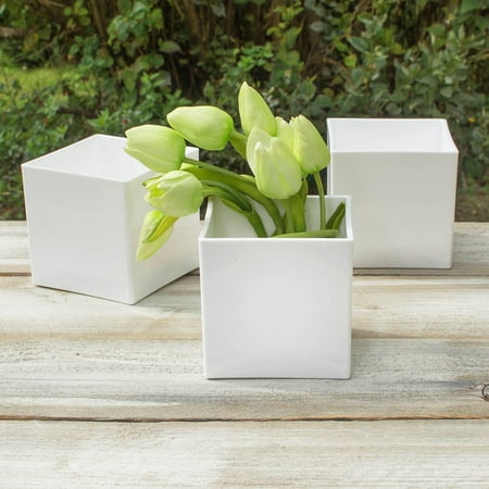 Vases Square Vase 4 in x 4 in Plastic Floral White Event Pack of 24 ...