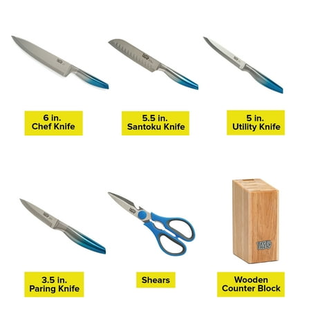 Tasty 6 Piece Prep Knife Block Set, Cutlery Set with Stainless Steel ...