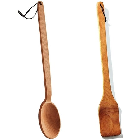 18" Large Wooden Spoon and Long Wooden Stir Paddle Bundle. Heavy Duty ...