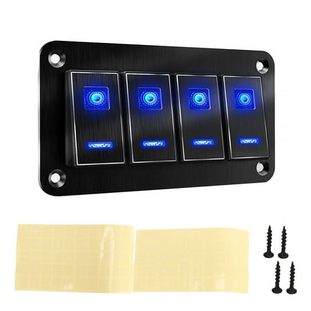 4 Gang Rocker Switch Panel Aluminum Alloy DC12V‑24V Pre Wired On Off ...