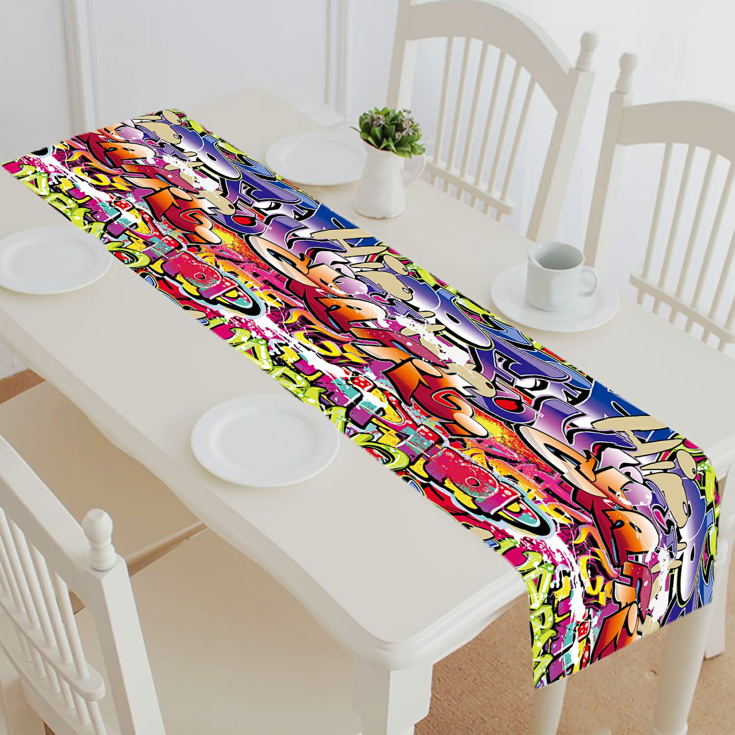 ABPHQTO Graffiti Wall Abstract Table Runner Placemat Tablecloth For ...