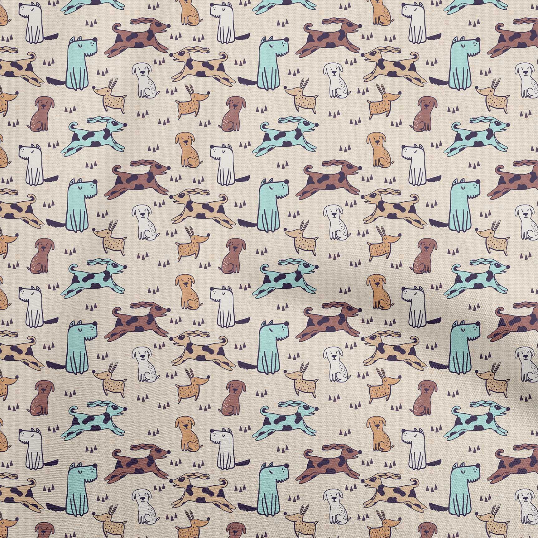 oneOone Silk Tabby Peach Fabric Floral & Puppies Dress Material Fabric ...