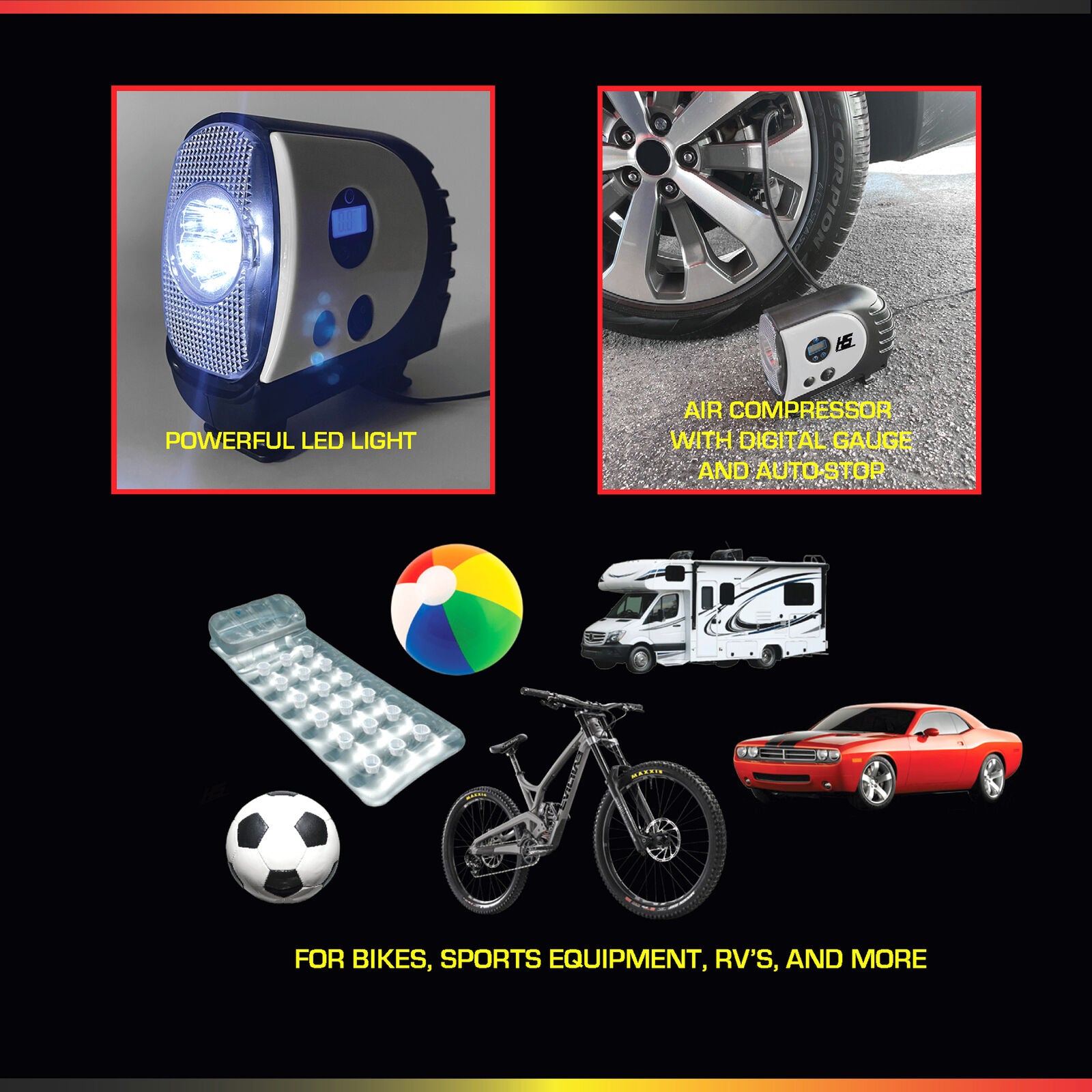 Universal Portable Car Air Compressor 12V w/ Digital Pressure Gauge ...