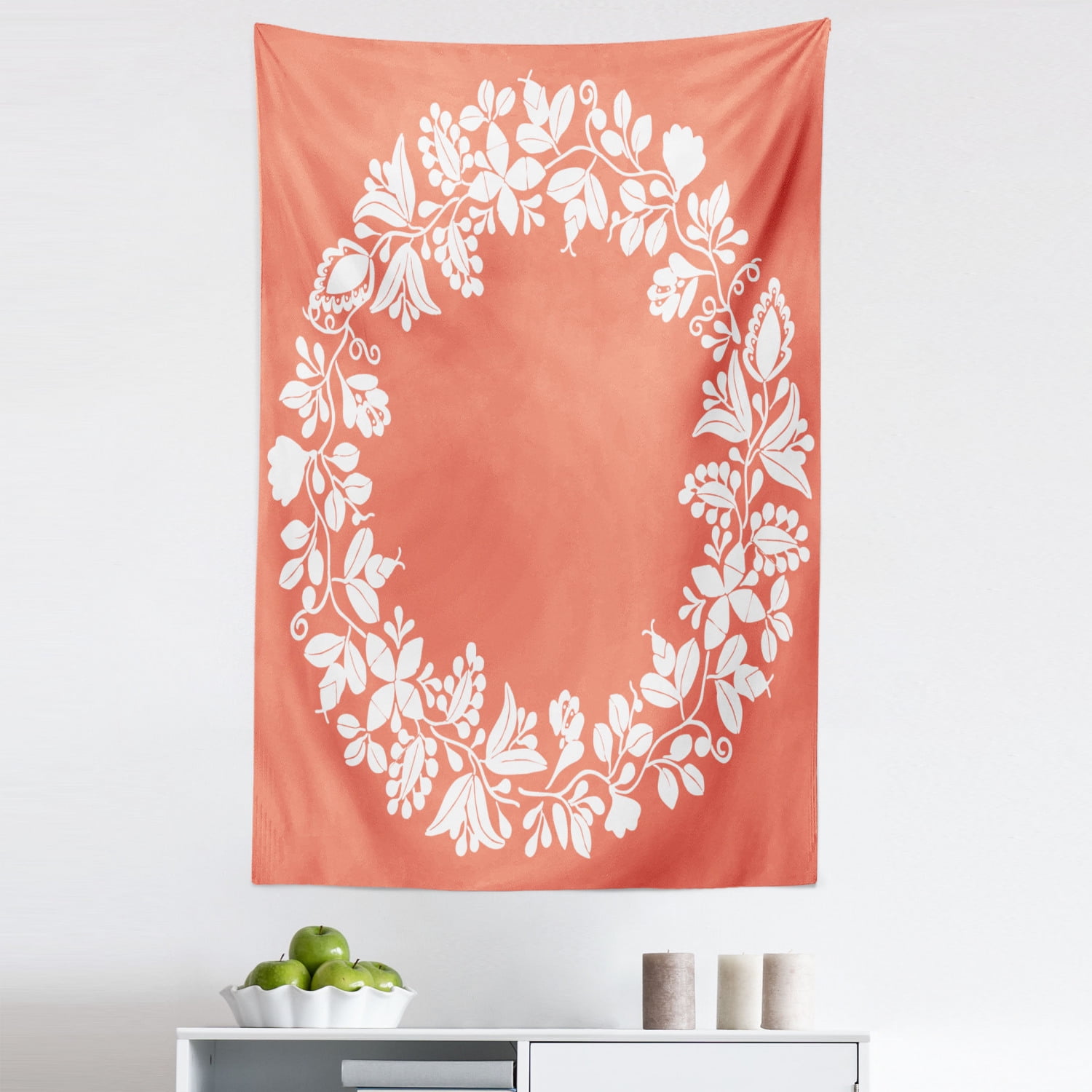 Spring Tapestry, Monochrome Design of Wreath with Floral Botanical ...