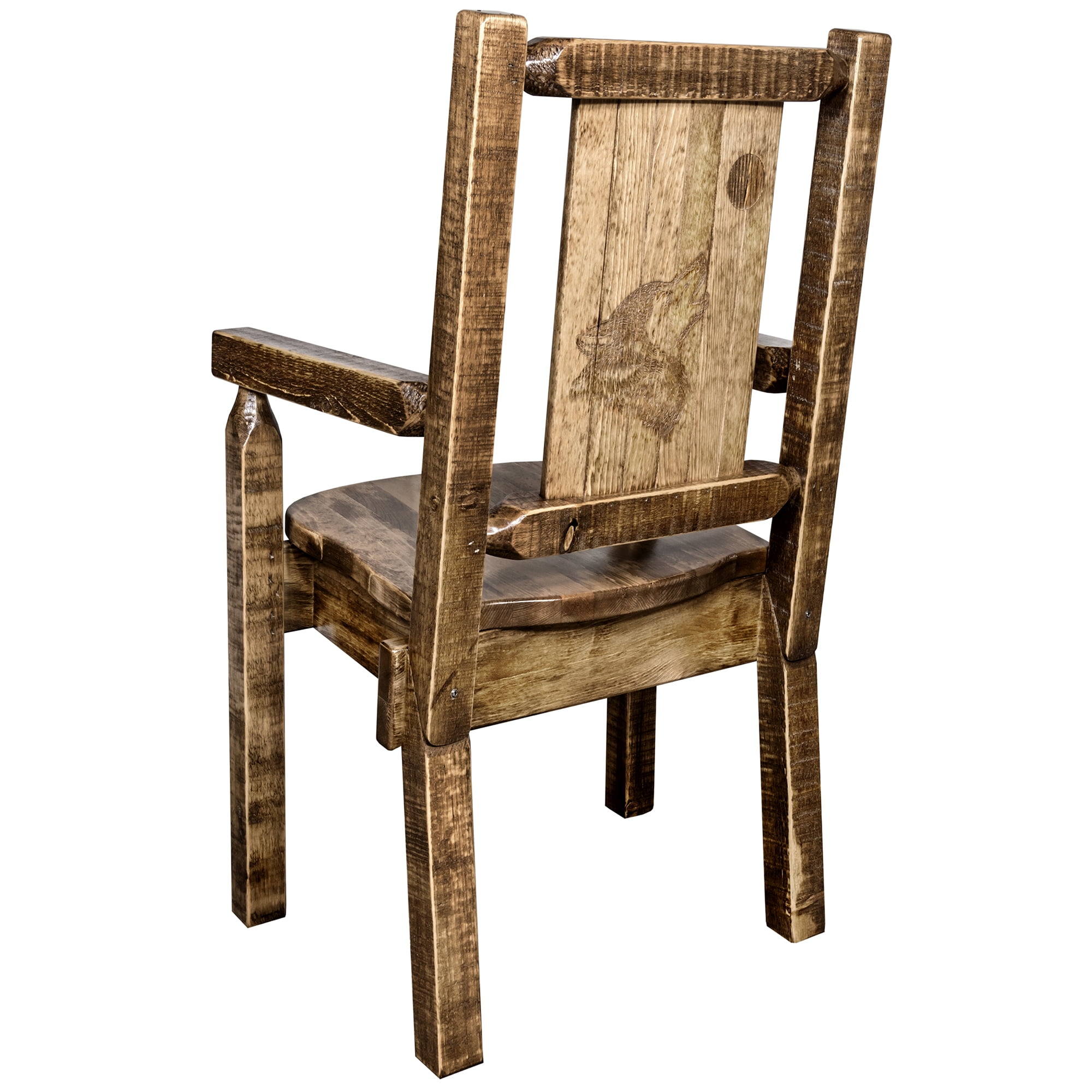 Montana Woodworks Homestead Wood Captain's Chair with Wolf Design in ...