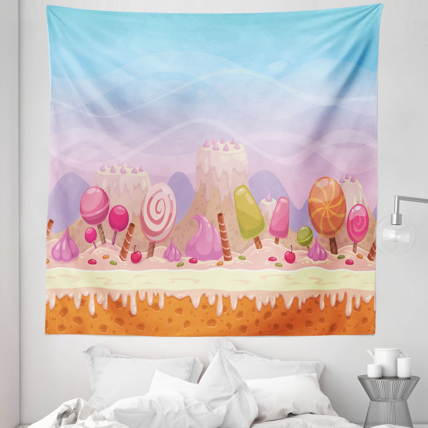 Dessert Tapestry, Fantasy Candy Road of Popsicles Lollipops Rolled ...