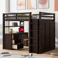 Bellemave Wooden Full Size Loft Bed with Desk, Storage Wardrobe, Drawers for Teens, Kids (Retro ...