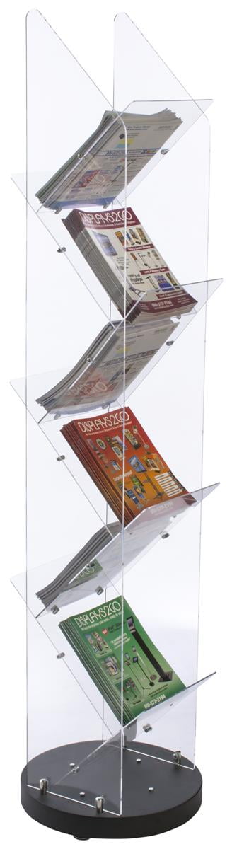 Floor Standing Magazine Rack, 6 Pockets, Rotating Base (Clear Acrylic ...